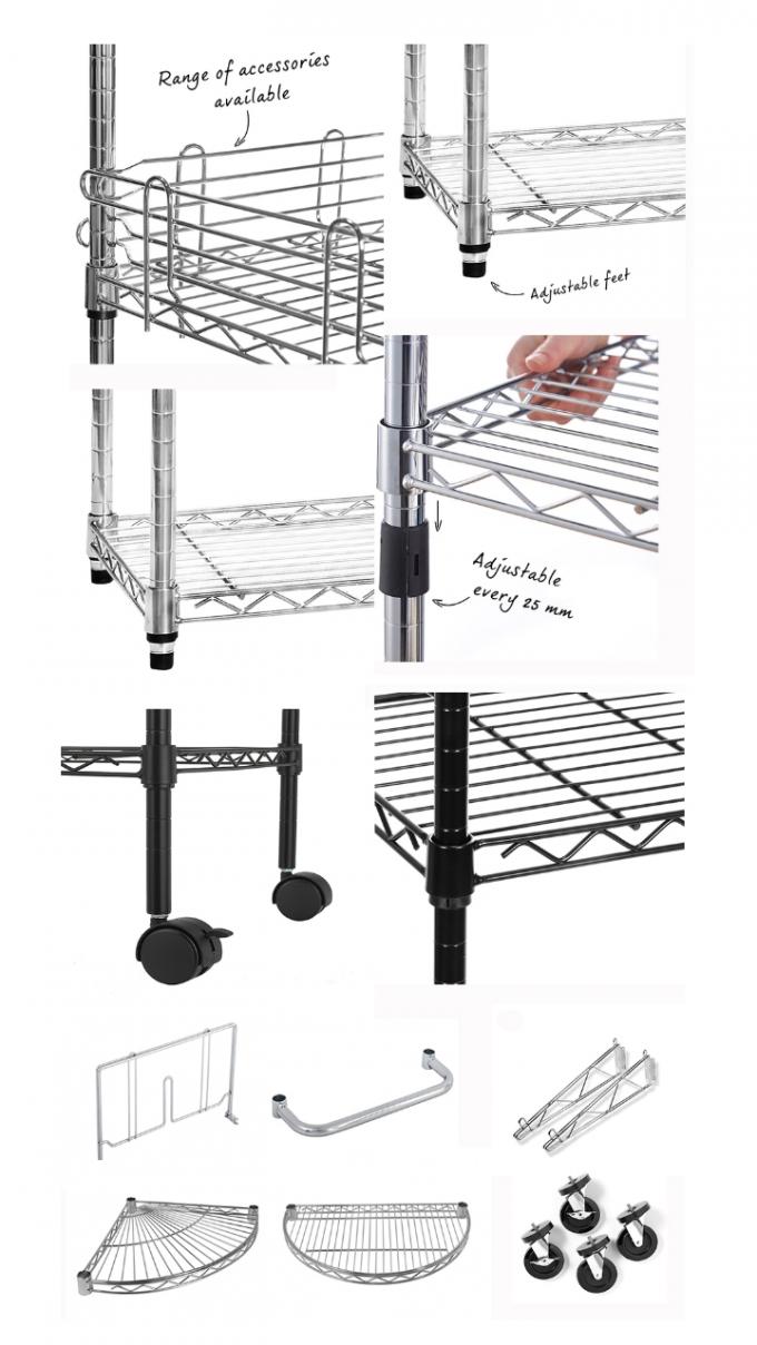 Cafeteria Commercial Wire Shelving 4 Layers Adjustable Metal Rack ...