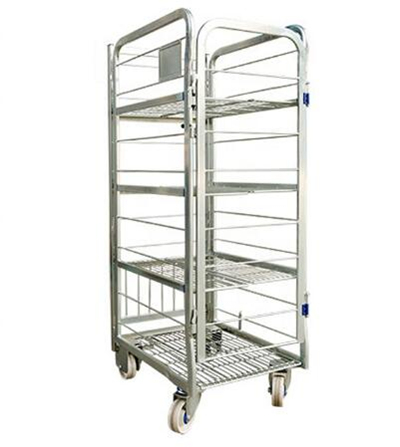 Supermarket Steel Milk Roll Cage Container Four Layers With Movable Shelf